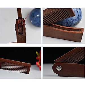 Folding Beard Red Sandalwood Comb-Fine Tooth Folding Comb for Men Hair,Beard,Mustache Styling, Pocket sized Beard Comb w/Gift Box for Daily Grooming