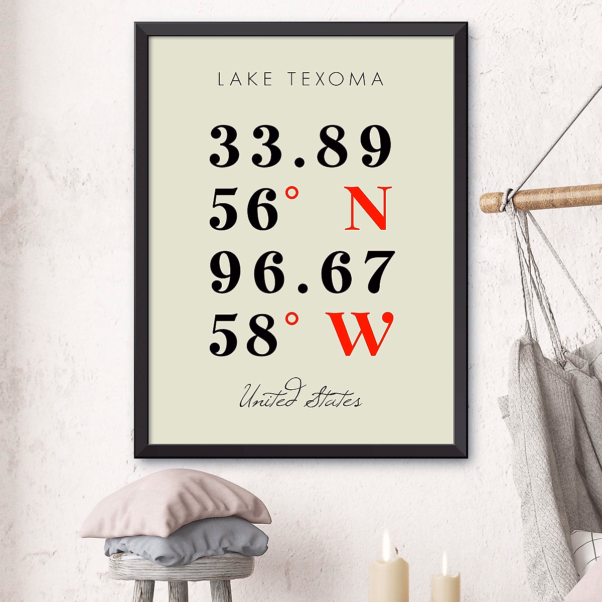 Map of Lake Texoma, United States, Multiline Coordinates Colored (8x10)