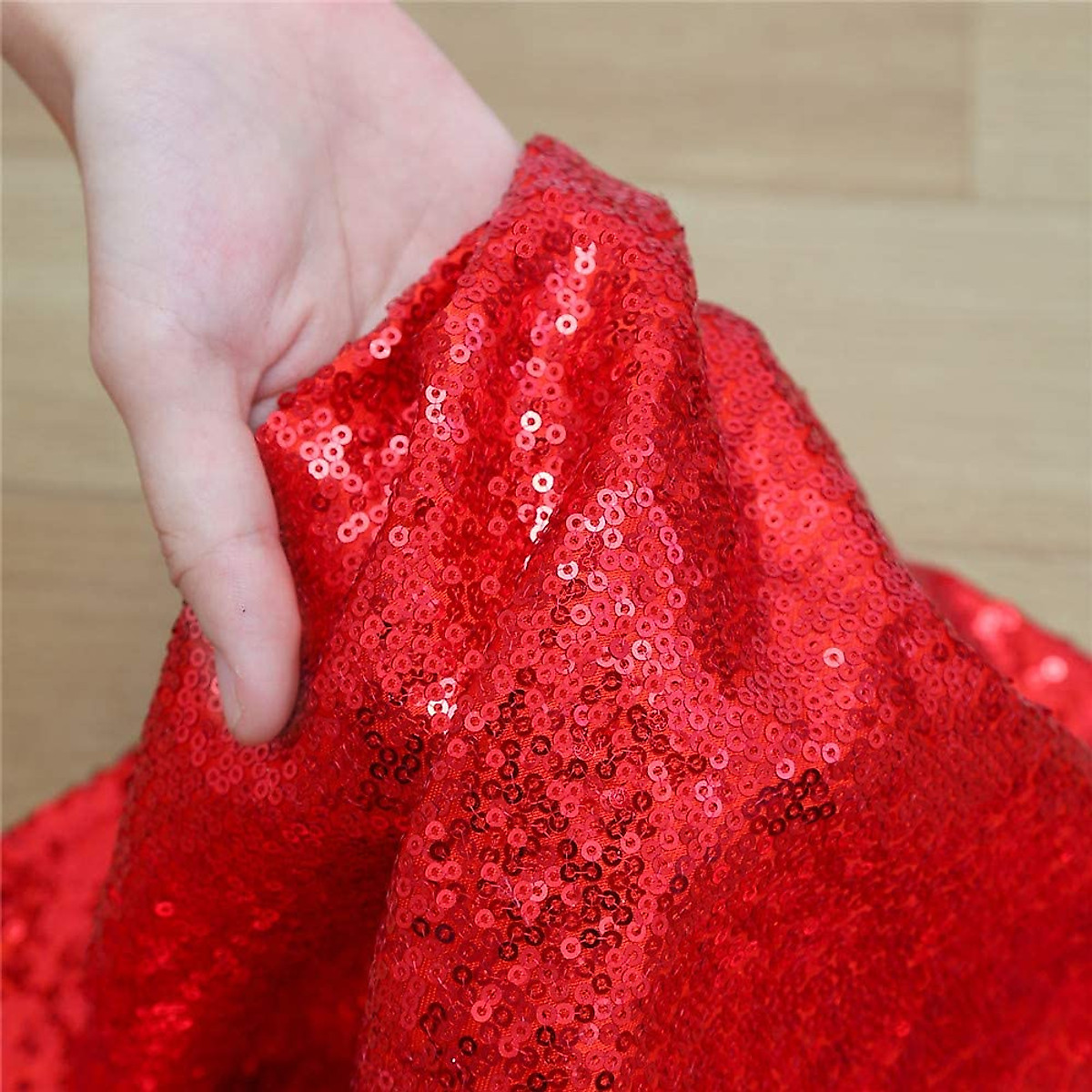 B-COOL Tree Skirts 48inches Red Christmas Sequin Tree Skirt Embroidered Tree Carpets Glitter Tree Mats Chrismas Tree Cover Round Red