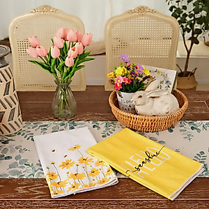 GEEORY Kitchen Towels for Spring Summer Decor Yellow Daisy Dish Towels 18 x 26 Inch Ultra Absorbent Bar Drying Cloth Hello Sunshine Hand Towel for Kitchen Bathroom Party Home Decorations Set of 2
