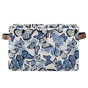 xigua Watercolor Art Gentle Blue Butterfly Foldable Canvas Storage Bin, Sturdy Fabric Storage Basket with Handles, Storage Cube Box for Organizing Shelf Nursery Toy Closet 1PCS