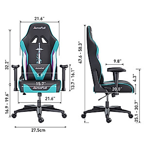 AutoFull C3 Gaming Chair Office Chair PC Chair with Ergonomics Lumbar Support, Racing Style PU Leather Multifunction Adjustable Computer Chair (Cyan)