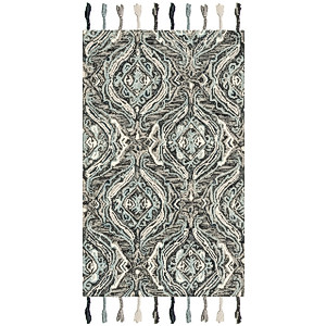 SAFAVIEH Suzani Collection 3' x 5' Grey/Light Blue SZN206A Hand-Hooked Boho Premium Tassel Wool Area Rug