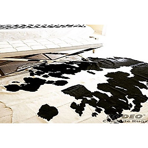 rodeo Real Cowhide Genius Leather Hair on Leather Rug Decorative Value Size Approx 6X7 ft (Black and White)
