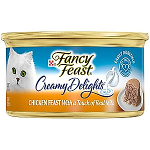 Purina Fancy Feast Creamy Delights Wet Cat Food, Chicken Feast with Real Milk, Easily Digestible Wet Cat Food for Adult Cats, 3-Ounce Cans (Pack of 12)