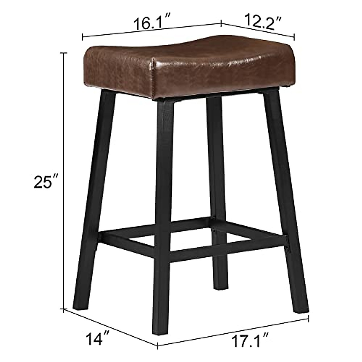 MNEETRUNG Bar Stools Set of 2, Counter Height Saddle-Seat PU Leather Bar Stools for Kitchen Counter Backless Modern Square Barstools Upholstered Faux Leather Stools Farmhouse Island, Brown