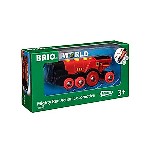 BRIO World 33592 Mighty Red Action Locomotive - Battery Operated Toy Train with Light, Sound Effects | Ideal for Kids Age 3 Compatible with All Tracks and Vehicles