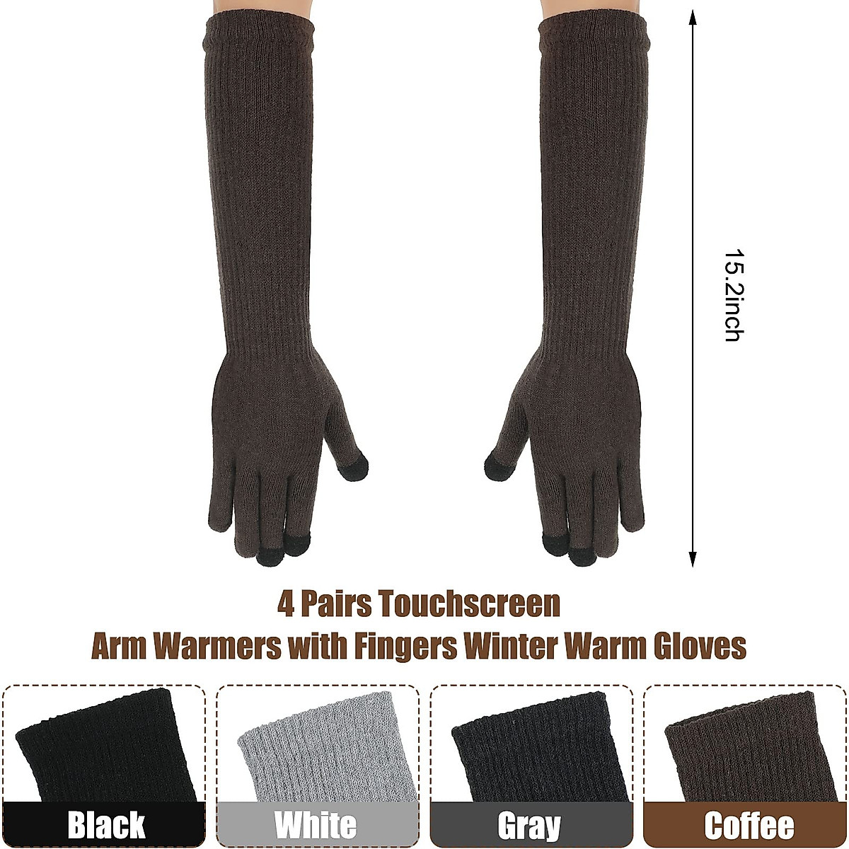 4 Pairs Knit Long Touchscreen Gloves Thermal Gloves Anti-slip Hand Warming Gloves Arm Warmers with Fingers Elastic Men Women Knit Gloves Soft Thermal Texting Gloves