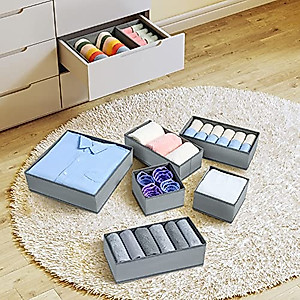 DIMJ Drawer Organizer Clothes, 12 Pack Underwear Organizer, Foldable Closet Organizers, Sock Organizer Bra Organizer, Fabric Dresser Organizer for Clothes, Bra, Socks, Tie (Grey)