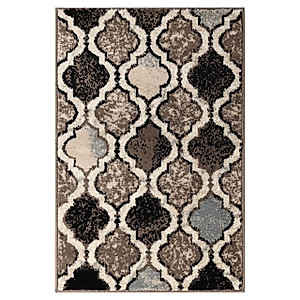 Superior Indoor Small Area Rug, Jute Backed, Perfect for Living/ Dining Room, Bedroom, Office, Kitchen, Entryway, Modern Geometric Trellis Floor Decor, Viking Collection, 2' x 3', Ivory