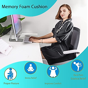 Newsty Pressure Relief Seat Cushion for Long Sitting Hours on Office, Home Chair, Car Memory Foam Office Chair Cushion for Back, Coccyx, Tailbone Pain Relief（Black）