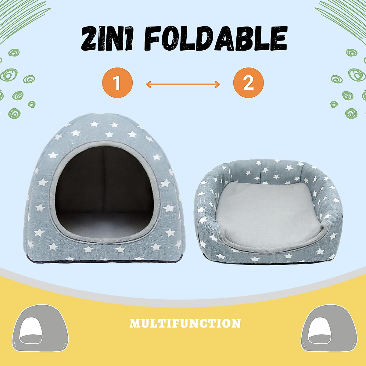 TiereCare 2 Pack Guinea Pig Hideout Bed Washable Guinea Pig Cage Accessories Cozy House Habitat Hide-Out for Chinchilla Hedgehog Small Animal Supplies