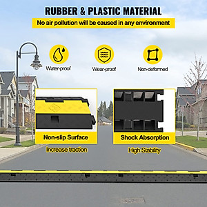 VEVOR Cable Protector Ramp, 4 Packs 2 Channels Speed Bump Hump, Rubber Modular Speed Bump Rated 11000 LBS Load Capacity, Protective Wire Cord Ramp Driveway Rubber Traffic Speed Bumps Cable Protector