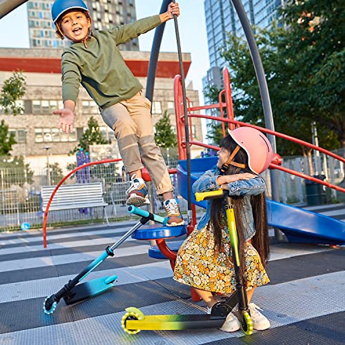 Jetson Scooters - Juno Kick Scooter (Blue) - Collapsible Portable Kids Push Scooter - Lightweight Folding Design with High Visibility RGB Light Up LEDs on Stem and Wheels