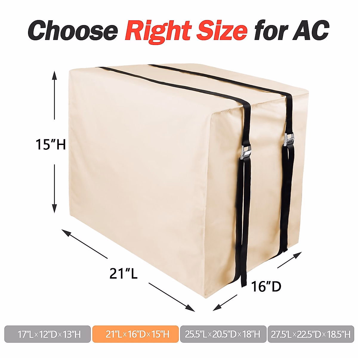 Window Air Conditioner Cover Outside Unit for Winter Insulation, Window AC Covers with 3 Layers Insulation, Waterproof & Dust-Proof Air Conditioner Covers for Window Units, 21"Lx15"Hx16"D - Beige