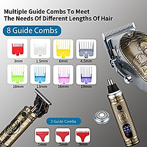 Lanumi Hair Clippers for Men Cordless Hair Trimmer Beard Trimmer /Nose Trimmer Professional T-Blade Trimmer USB Rechargeable Hair Cutting Grooming Kit Barber Clippers Set LED Display