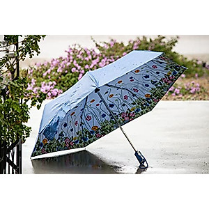 totes InBrella Reverse Closing Folding Umbrella – Inverted Closure Compact Umbrella – Portable, Windproof Rain-resistant Travel Umbrella with Recycled Canopy, Automatic Open and Close, Flower Garden
