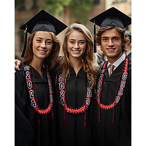 ALKB 11 Pcs Graduation Ribbon Leis, Black Red Graduation Braided Necklace with Honor Cord Class of 2024 Graduation Gift for High School College Graduation Party Supplies