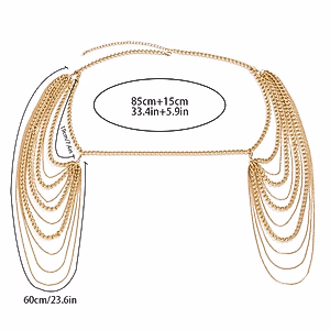 Missgrace Bride Women Shiny Statement Tassel Body Chain Jewelry Shawl Silver Gold Dainty Body Jewelry Layered Shoulder Chain Wedding Party Nightclub Body Accessories Jewelry for Women Bride (Gold)