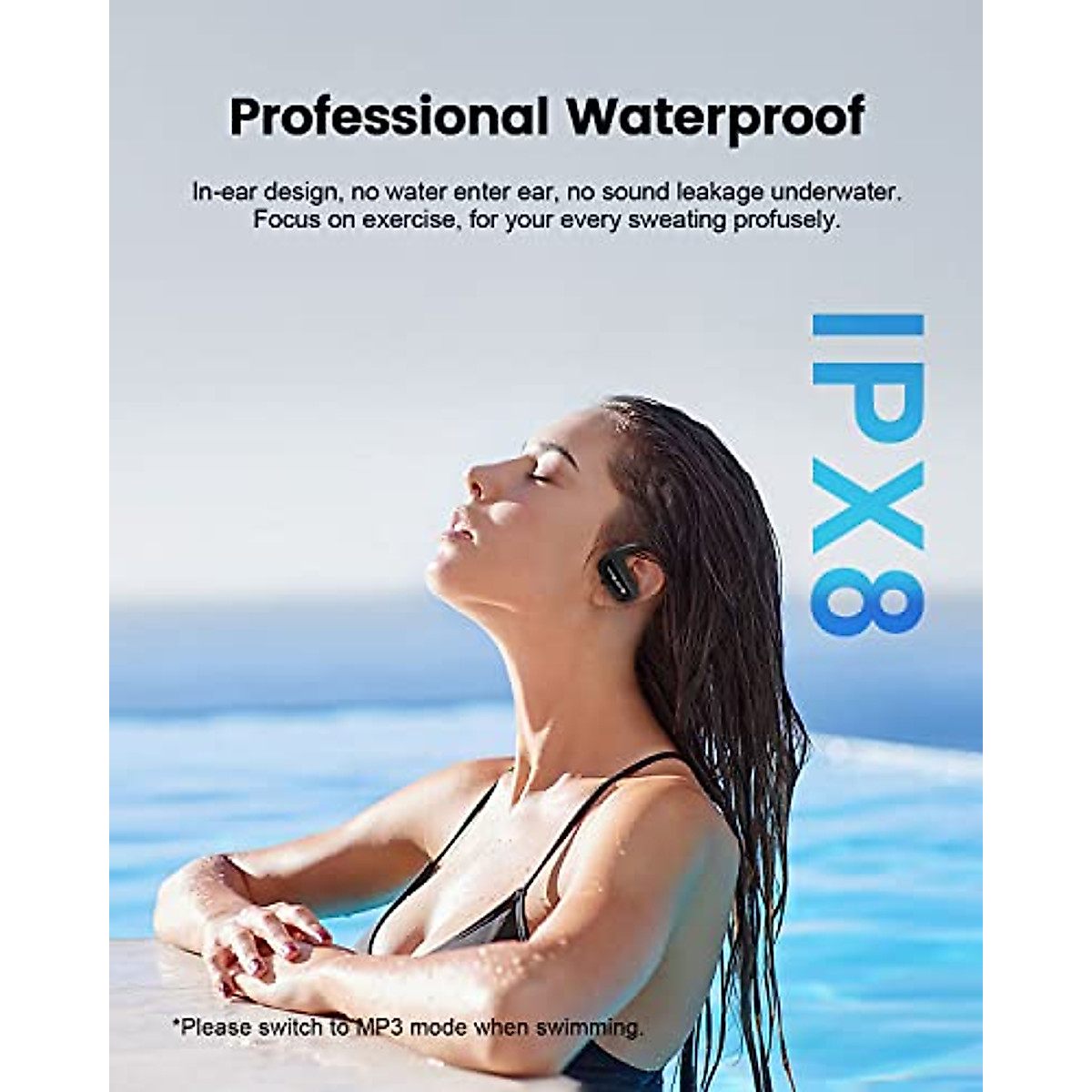 CYBORIS Wireless Bluetooth Headphones, IPX8 Waterproof Swimming Headphones, 16GB Mp3 Player Workout Headphones - Built-in Bone Conduction Waterproof Horn in-Ear Earphones for Run, Swim, Cycle