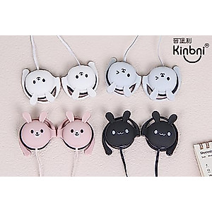 QearFun Bunny Earbuds for Kids with Ear Hooks, Kawakii Wired Over Ear Headphones Earphones Gifts for School Girls and Boys with Microphone & Ear Loops Pink