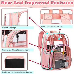 BLUEFAIRY Clear Backpack for School Stadium Approved Large PVC See Through Bag Heavy Duty Bookbag Transparent Plastic Bag for Kids Students Work Events 17" Pink