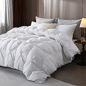 DWR Pinch Pleat Goose Feathers Down Comforter King Size, Ultra Soft Cotton Blend Cover, Luxury Fluffy Duvet Insert with 8 Corner Tabs, All-Season Medium Warm Bed Comforter(White, 106"x90")