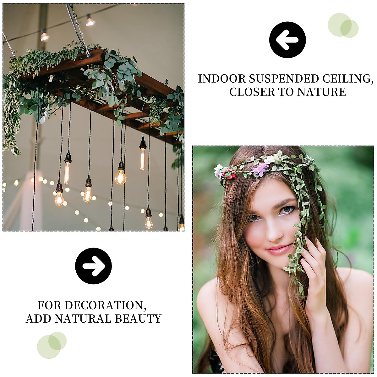 2 PCS 66ft Artificial Vines Artificial Eucalyptus Leaf Garland Fake Hanging Plants Leaves Ribbon Green Leaves Ribbon Decorative for Baby Shower Home Wedding Party Balloon Garland DIY Craft