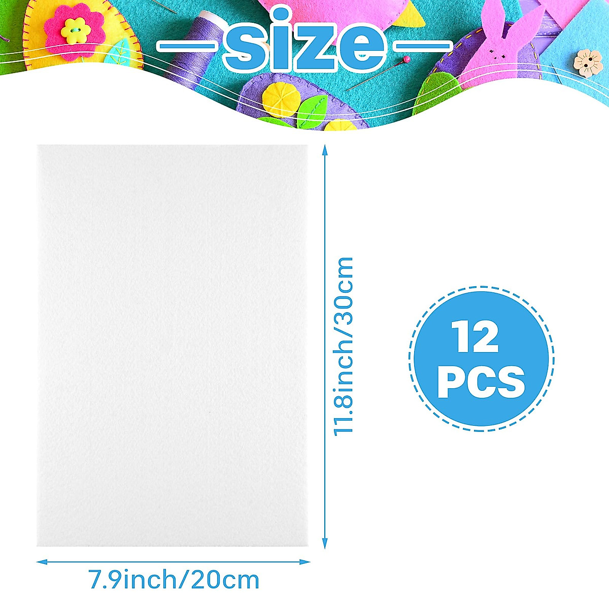 Morcheiong 12 Pcs Self Adhesive Felt Sheet Soft Felt Sheets with Adhesive Backing for Art Project and Sewing DIY Craft(11.8"x7.9"/30x20cm)- White