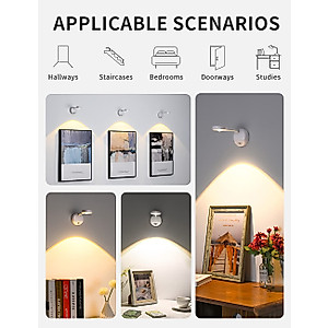 GARTO Spotlight Battery Operated, Motion Sensor Picture Light LED Cat-Eye Bulb Wall Sconce, Stick on Display Accent Lighting Dimmable 360° Rotation Rechargeable for Paintings (White, 1Pack)