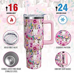 puhnhsv 40 oz Basset Hound Tumbler with Handle, Insulated Stainless Dog Tumbler Coffee Travel Mugs Cup Water Bottle Basset Hound Lovers Gifts for Women Girls