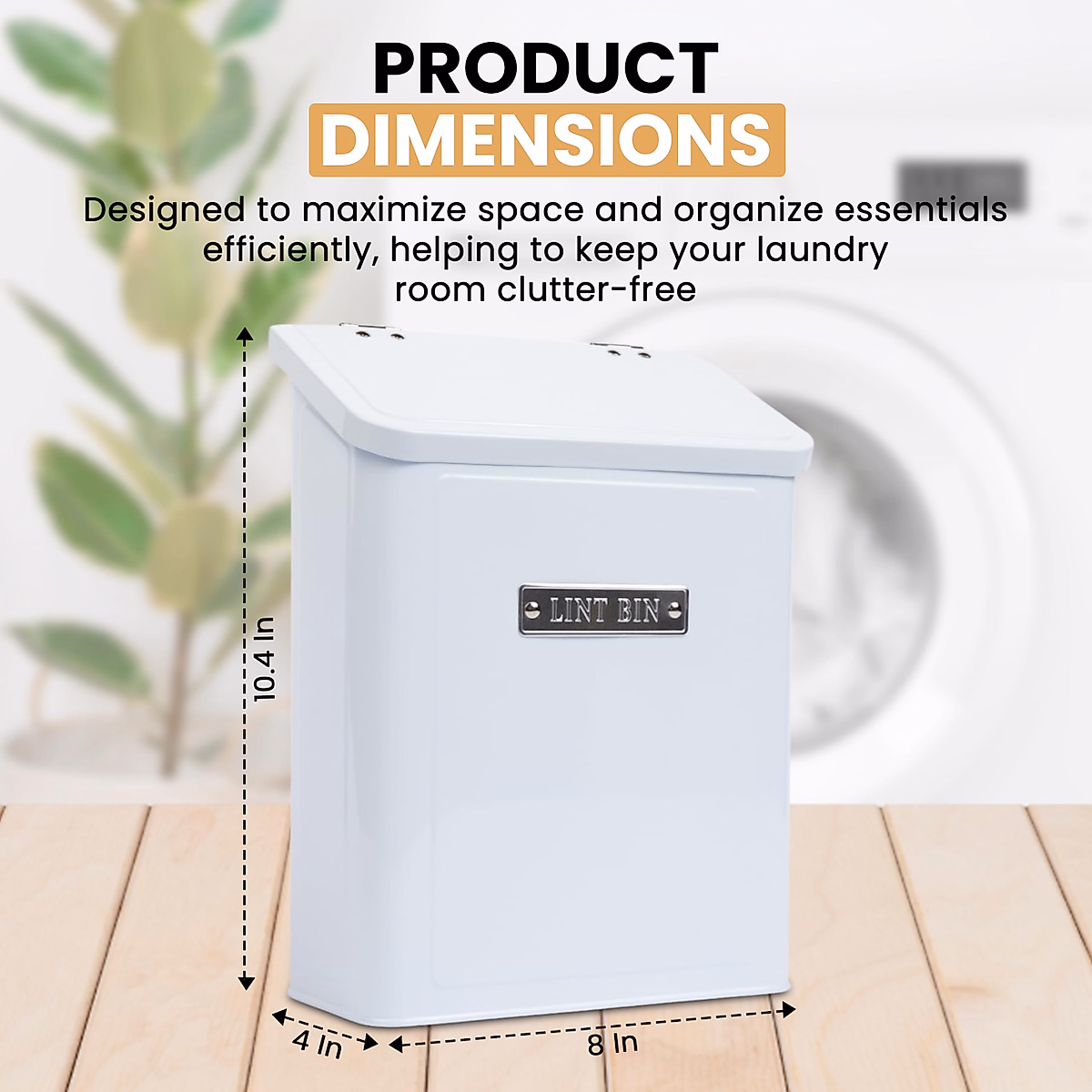 Embossed Magnetic Lint Bin For Laundry Room | Modern Farmhouse Laundry Lint Bin | Lint Trash Can For Laundry Room | White Lint Bin For Laundry Room Magnetic | Space Saving Storage Laundry Bin with Lid