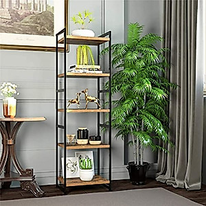 TJLSS Wooden+Metal Shelf 5-Tier Bookshelf Storage Rack Display Shelving Plant Garage | Storage | Office