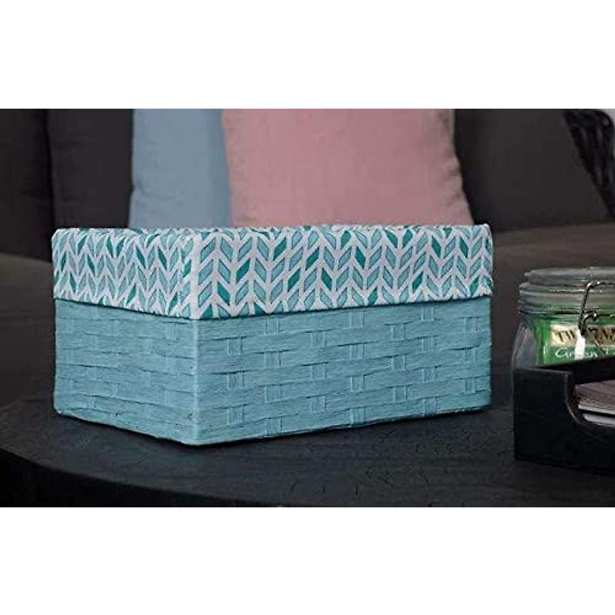 Fabric Storage Bins, Sturdy Cloth Storage Shelf Baskets, Decorative Canvas Bin Toy Storage Basket for Organizing Shelf Nursery Home Closet Office Small Blue