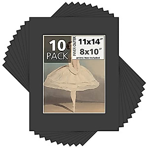 Mat Board Center, Pack of 10, 11x14 Black Color White Core Picture Mats for 8x10 Photos