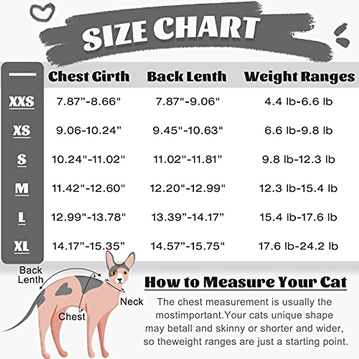 DENTRUN Heart Pattern Sphynx Hairless Cats Shirt, Kitten T-Shirts with Perlin Sleeves, Breathable Cat Wear Cute Sweater Adorable Hairless Cat's Clothes Vest Pajamas Jumpsuit