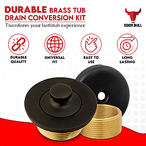 Lift and Turn Conversion Kit for Bathtub Drain Assembly, All-Brass Tub Drain | Includes Trim Waste, Single-Hole Overflow Face Plate and Removal Tool (Lift & Turn - Matte Black)