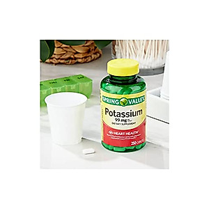 Spring Valley Potassium 99 mg, Caplets for Heart, Nerve & Muscle Function, 250 Count + Weekly Pill Organizer, Portable Travel Pill Box Dispenser Medicine case (Seven Day) by STS. Home