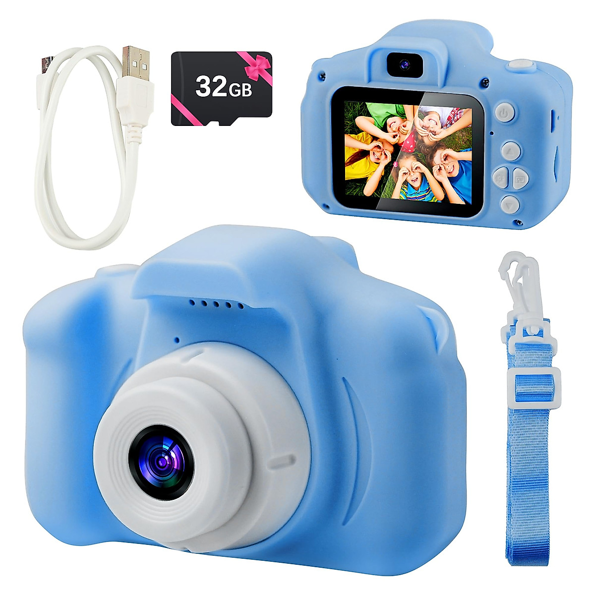 Kids Camera for Boys and Girls - BELLOCHIDDO Toddler Camera for Kids Toy Gift, Children Camera Christmas Birthday Gifts for Age 3-8 with 32GB SD Card, Selfie Camera Recorder 1080P IPS 2 Inch(Blue)