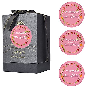 210PCS Hugs and Kisses from The New Mr and Mrs Stickers,2 Inch Round Pink Floral Party Wedding Craft Labels for Wedding Favour, Gift Bags,Envelopes and Candy Cookie Package