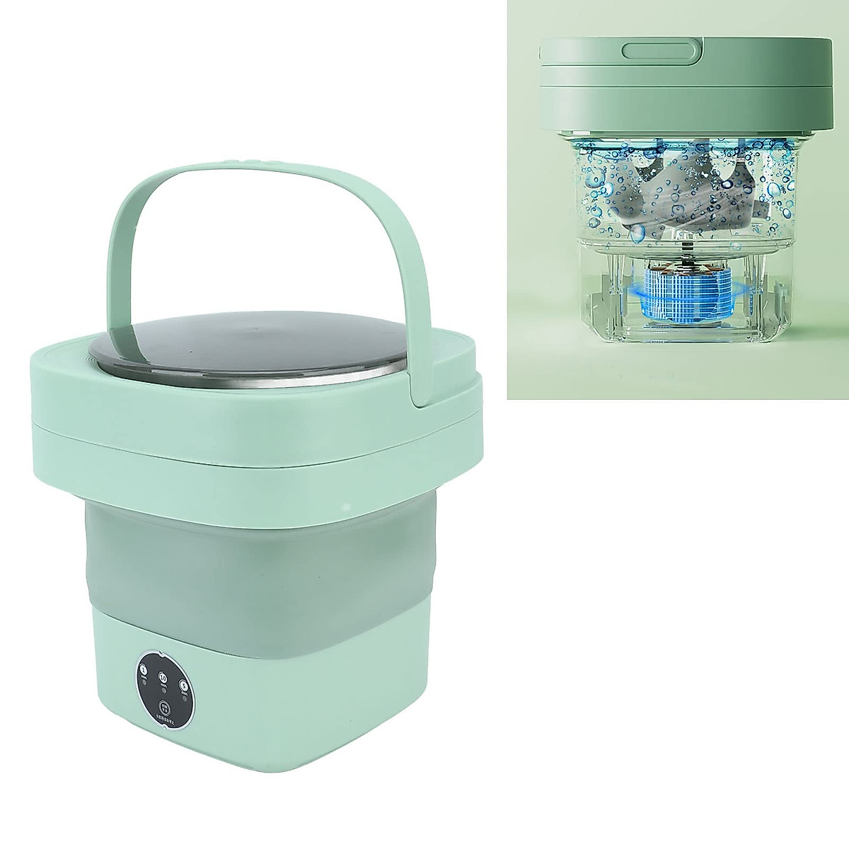 Foldable Washing Machine, Automatic Portable ABS Mini Washing Machine US Plug 100‑240V for Travel (Green)