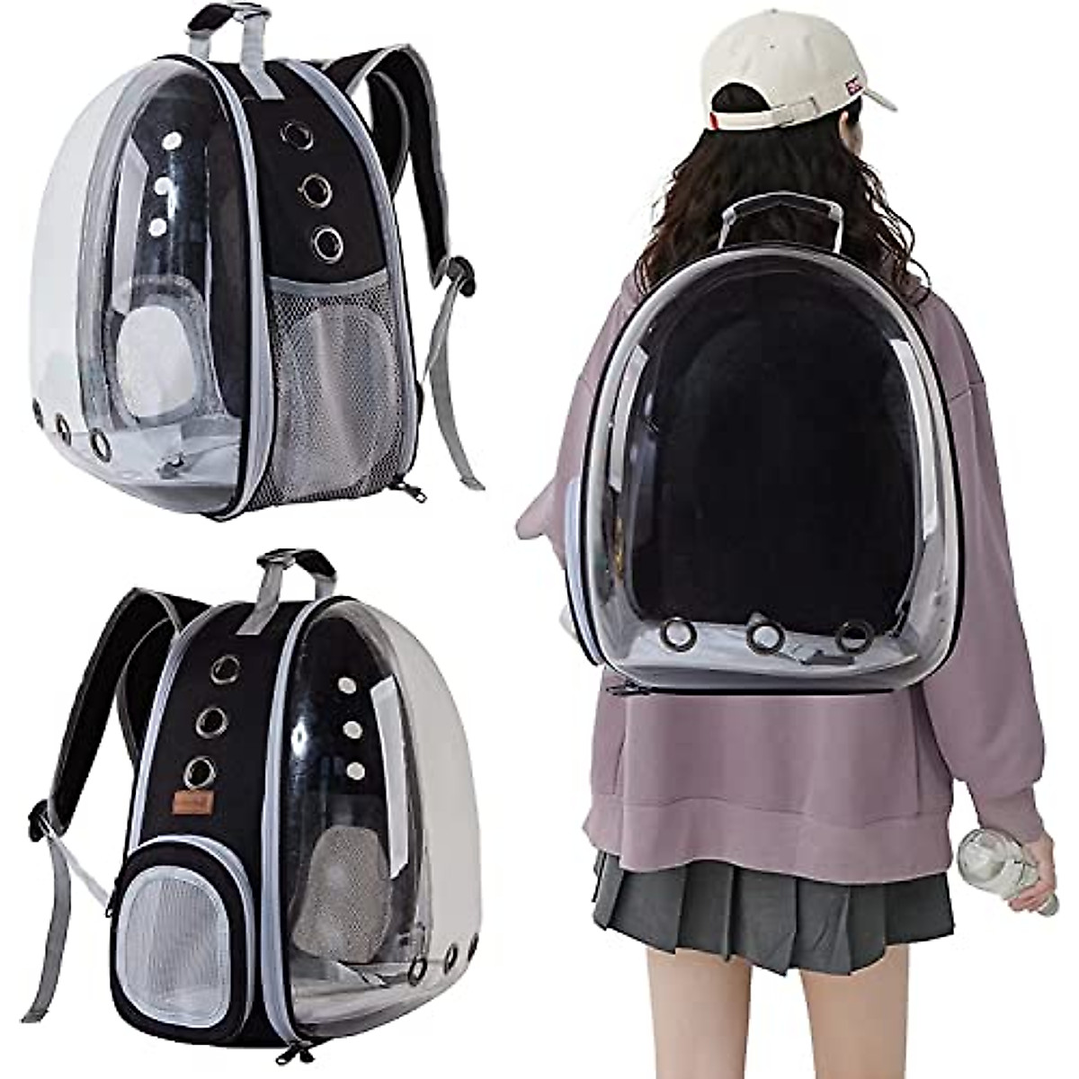 XZKING Cat Backpack Carrier Bubble Bag, Transparent Space Capsule Pet Carrier Dog Hiking Backpack, Small Dog Backpack Carrier for Cats Puppies Airline Approved Travel Carrier Outdoor Use Black