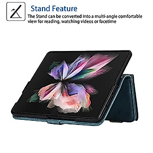 Cavor for Samsung Galaxy Z Fold 3 Crossbody Wallet Case with S Pen Holder, Leather Magnetic Closure Zipper Pocket Case with Card Slots Kickstand Feature TPU Shockproof Flip Cover,Light blue