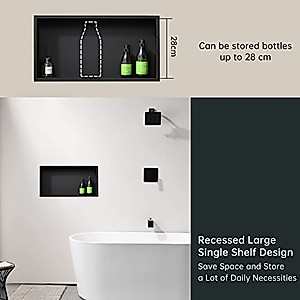 DAYONE Rectangular Stainless Steel Matte BlackShower Niche 24" X 12", Bathroom Wall Soap Niche, Alcove Douche De niche Salle De Bain, Shower Storage Organizer Nook Insert, NO Tile Needed