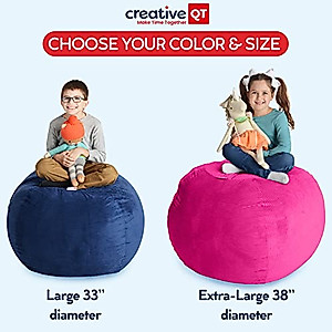 Creative QT Stuff ’n Sit Extra Large 38’’ Bean Bag Storage Cover for Stuffed Animals & Toys – Dinosaur Print – Toddler & Kids’ Rooms Organizer – Giant Beanbag Great Plush Toy Hammock Alternative