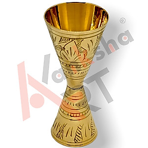 Akanksha Arts Brass, Light Golden Shade, 30 ml / 60 ml, EPNS, Alluring Engraving, 1 oz/ 2 oz Shot Glass Jigger