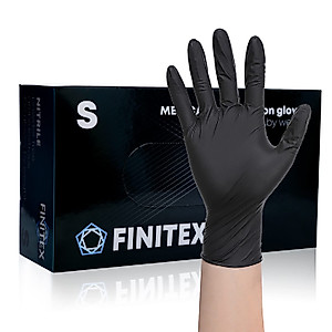 FINITEX - Black Nitrile Disposable Gloves, 5mil, Powder-free, Medical Exam Gloves Latex-Free 100 PCS For Examination Home Cleaning Food Gloves (Small)