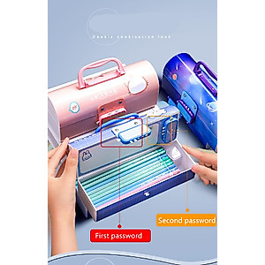 YJCHCT Pencil Case, Large Capacity Pencil Case Organizer; Double Combination Lock Double Layer Storage Box ; Big Pencil Pouch for Teen Girl Boy (lock purple dino)