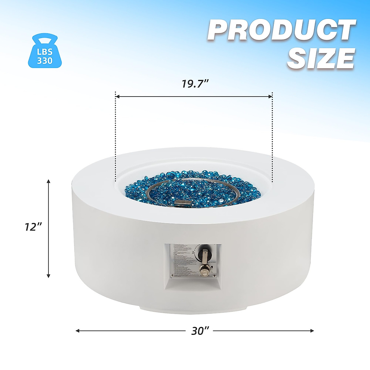 ECOTOUGE Outdoor Propane Firepit Table Set, 30 Inch Auto-Ignition Round Gas Fire Pit, 50,000 BTU Steel Fire Table w/Weather-Resistant Pit Cover, Lava Rocks, No Tank Holder, White