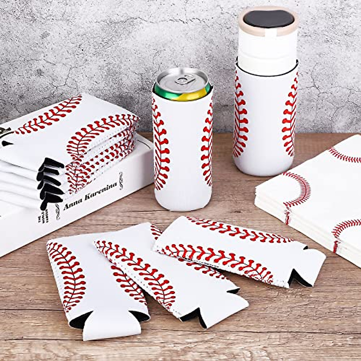 durony 9 Pack Slim Can Cooler Sleeves Baseball Can Sleeves Neoprene Hot and Cold Drinks Soda Cover Beer Cup Insulator for Funny Parties, Picnics, 6.5 x 3.3 Inch